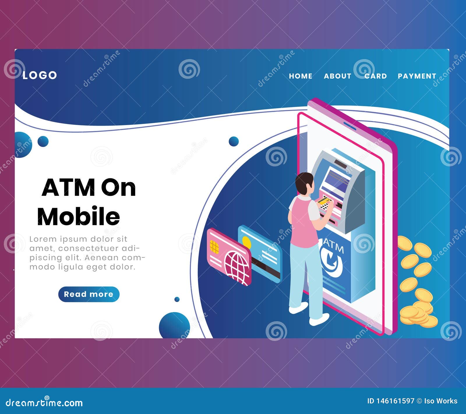 ATM on Mobile Technology, Where a Man is Transferring Money Isometric ...