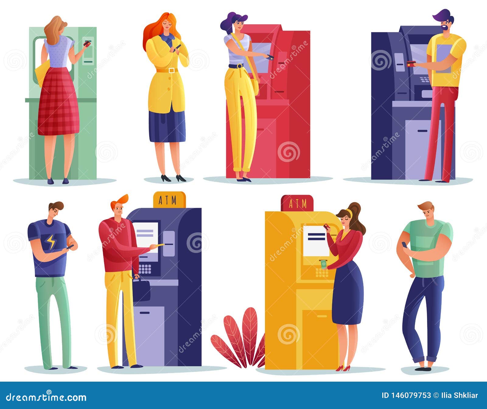 ATM payments people set stock vector. Illustration of automatic - 146079753
