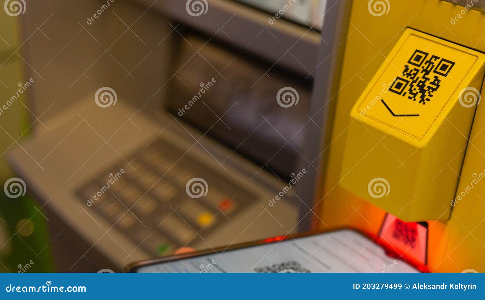 ATM Reading the QR Code from a Smartphone, Close-up. Stock Image ...