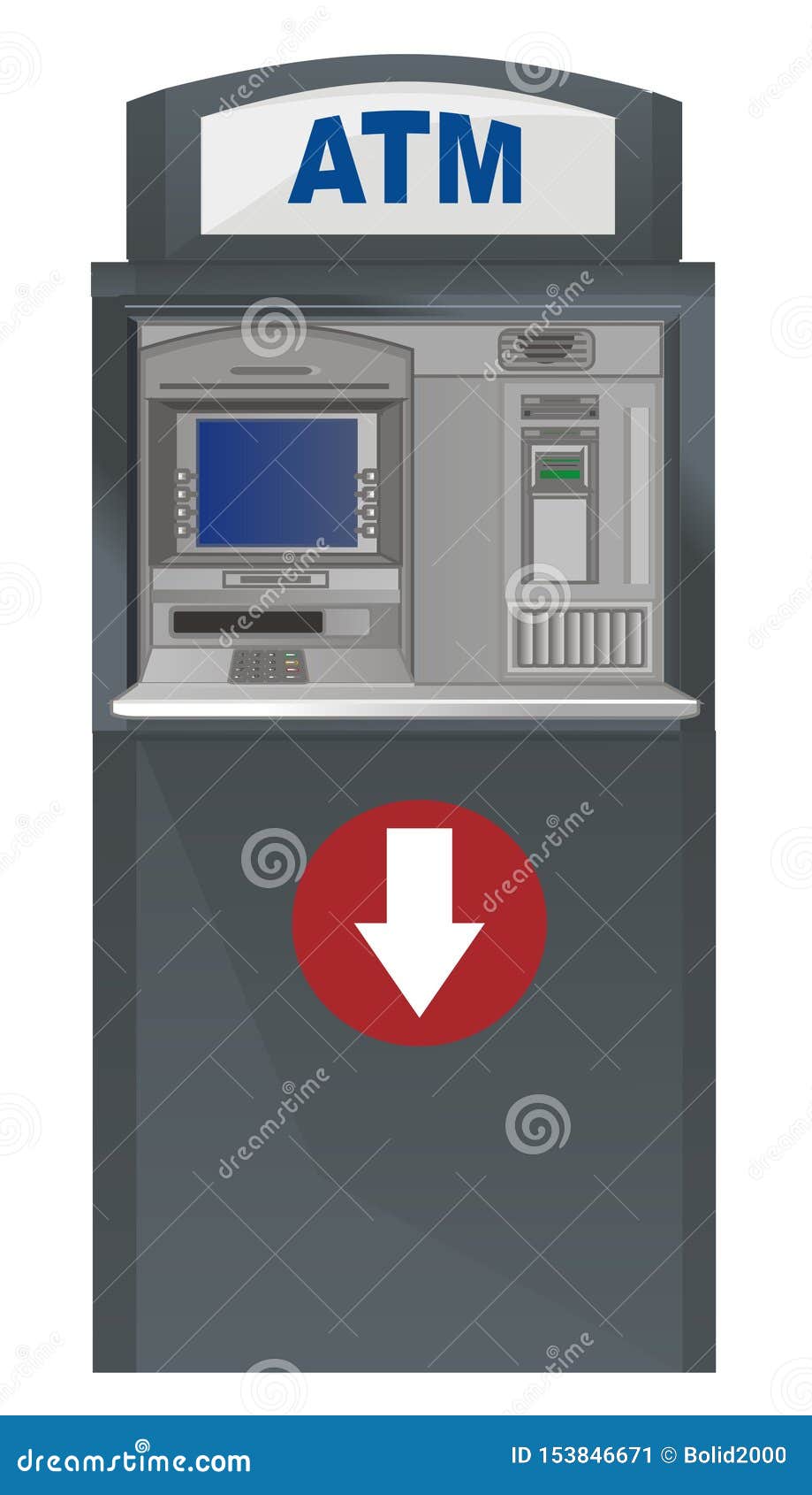 ATM and arrow down stock illustration. Illustration of program - 153846671