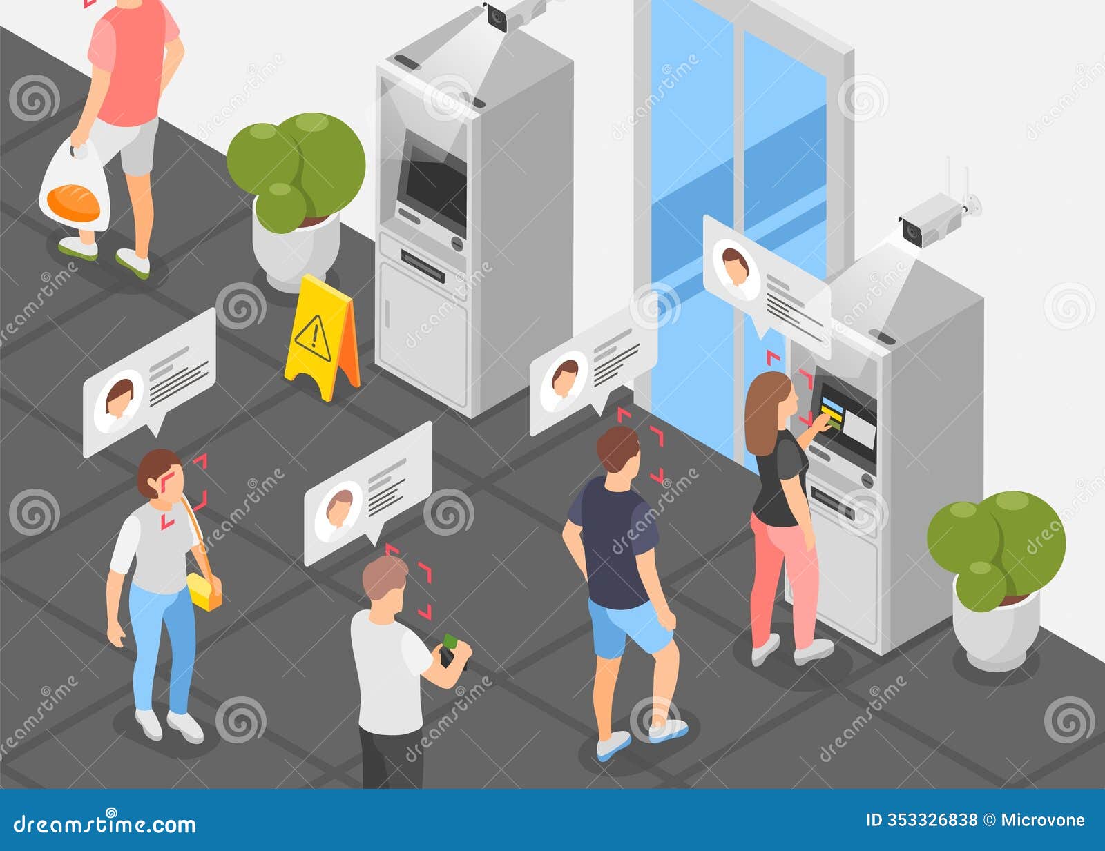 Atm Security Isometric Concept. Face Recognition and Personal Security ...