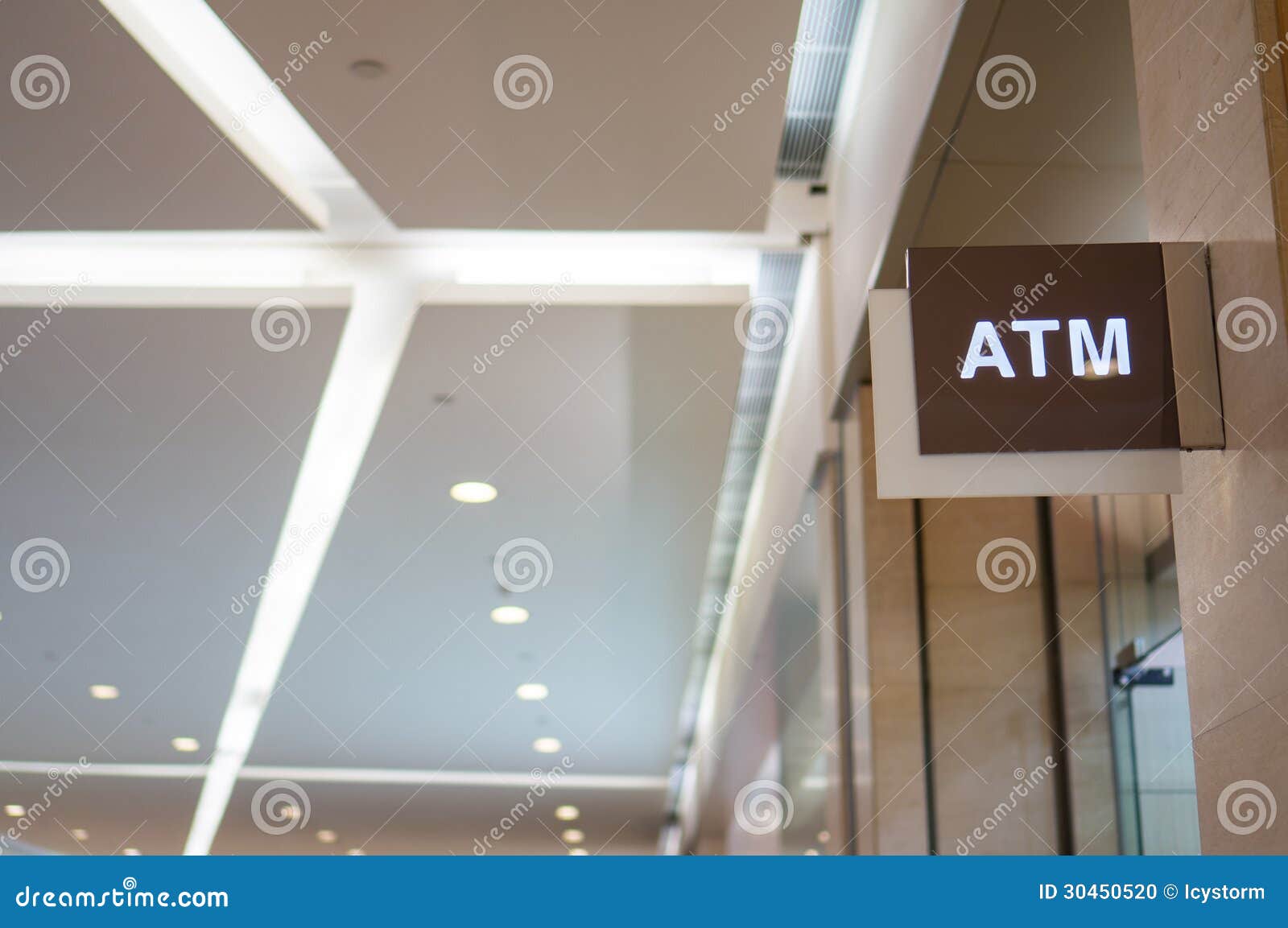 ATM Sign on the Wall stock photo. Image of mall, reflection - 30450520