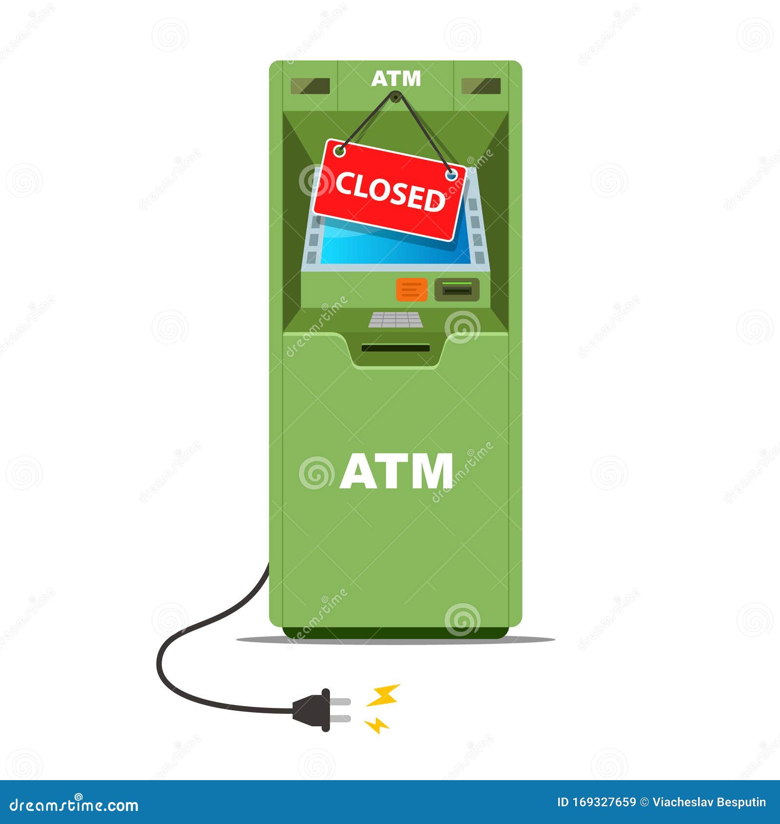 ATM Stopped Working. Hanging Red Plate Closed. Crisis in the Banking ...