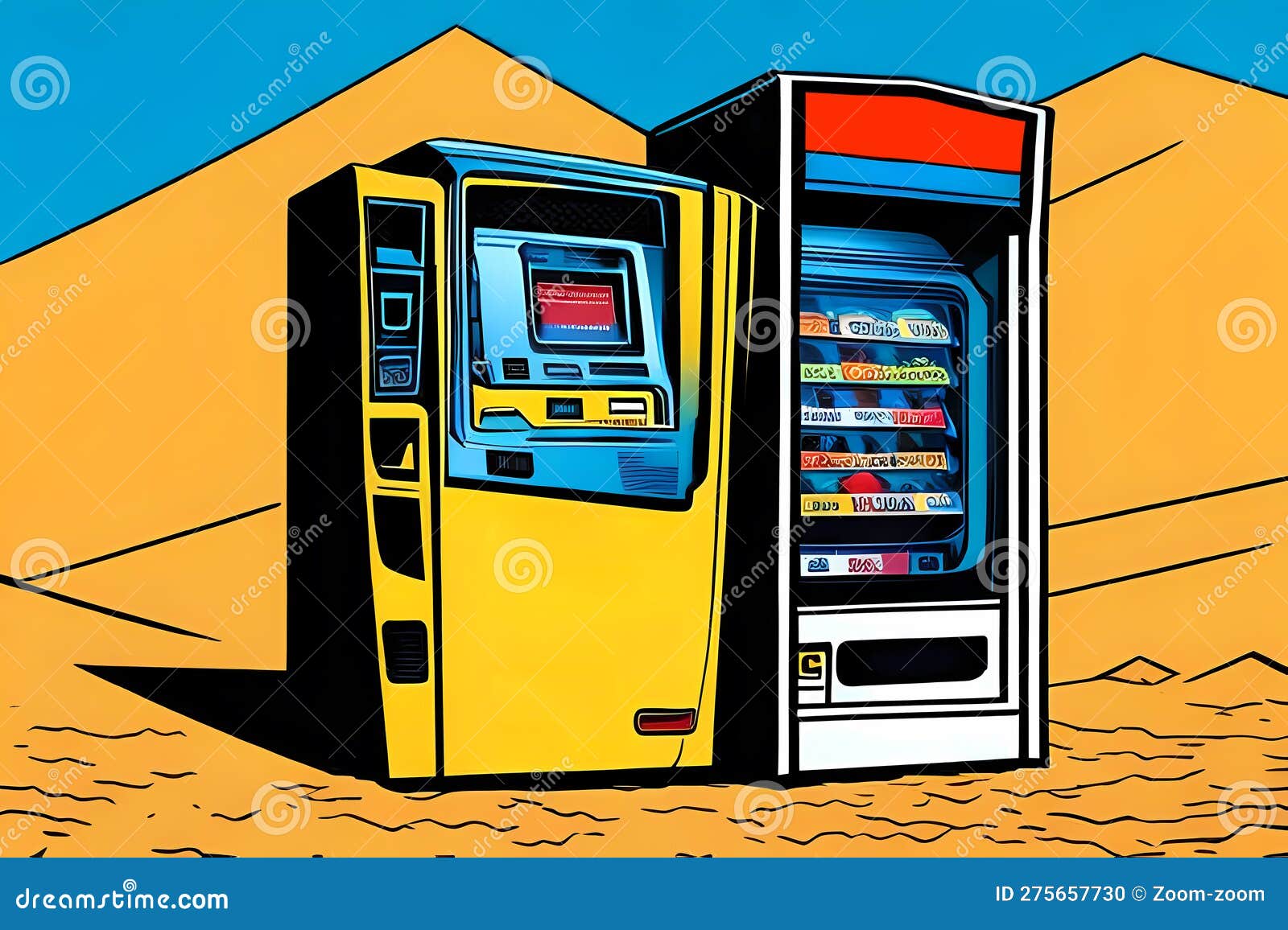 ATM and Vending Machine in the Desert Stock Illustration - Illustration ...