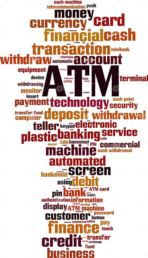 ATM word cloud stock vector. Illustration of debit, information - 166990003