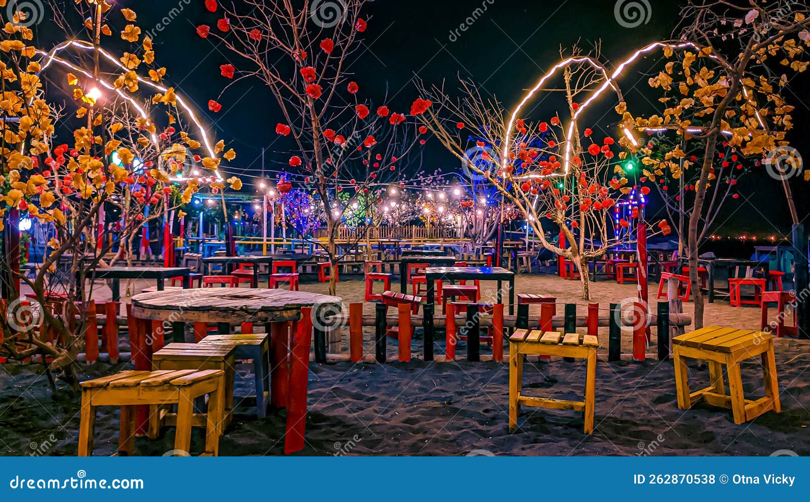 The Atmosphere of a Cafe on the Beach at Night Stock Photo - Image of ...