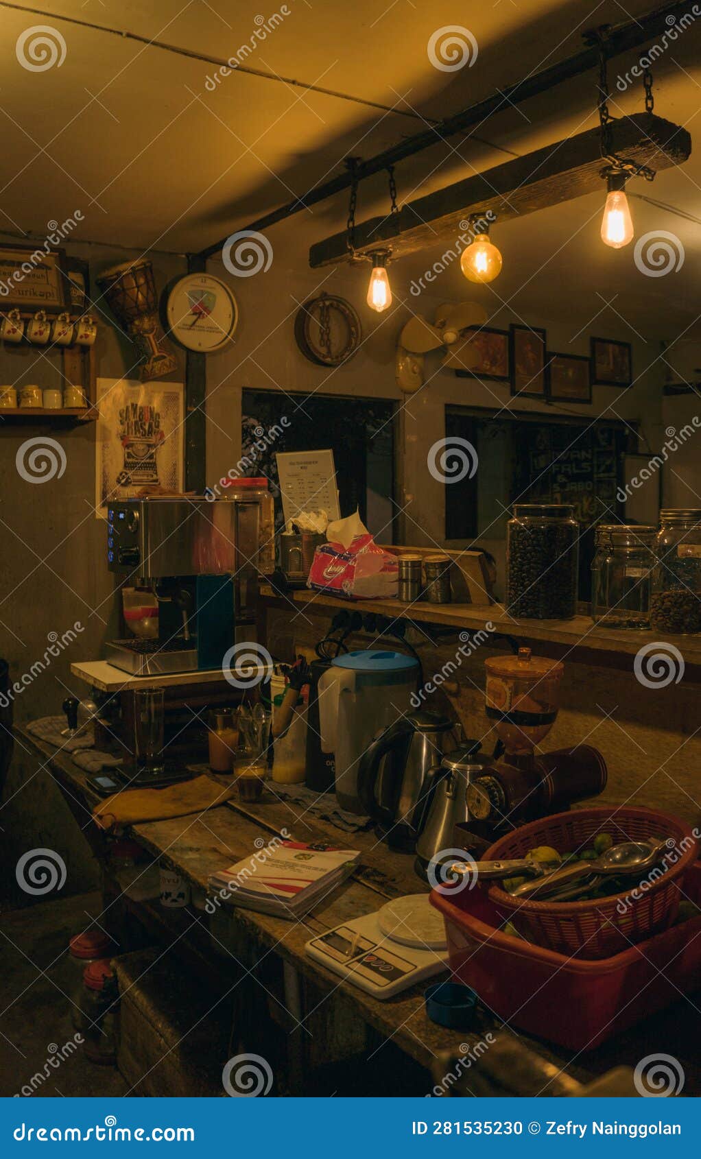 The Atmosphere of a Coffeeshop S Dimly Lit Kitchen Stock Photo - Image ...
