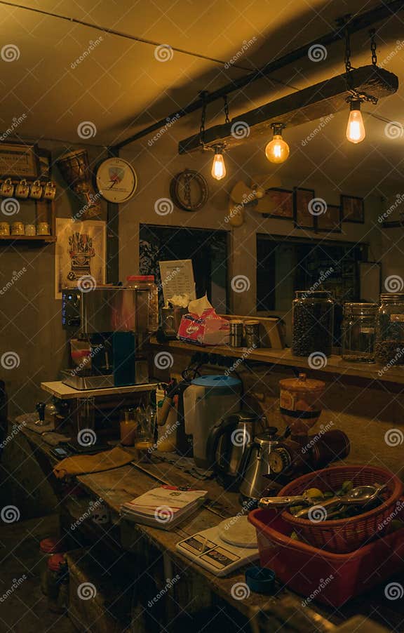 The Atmosphere of a Coffeeshop S Dimly Lit Kitchen Stock Photo - Image ...
