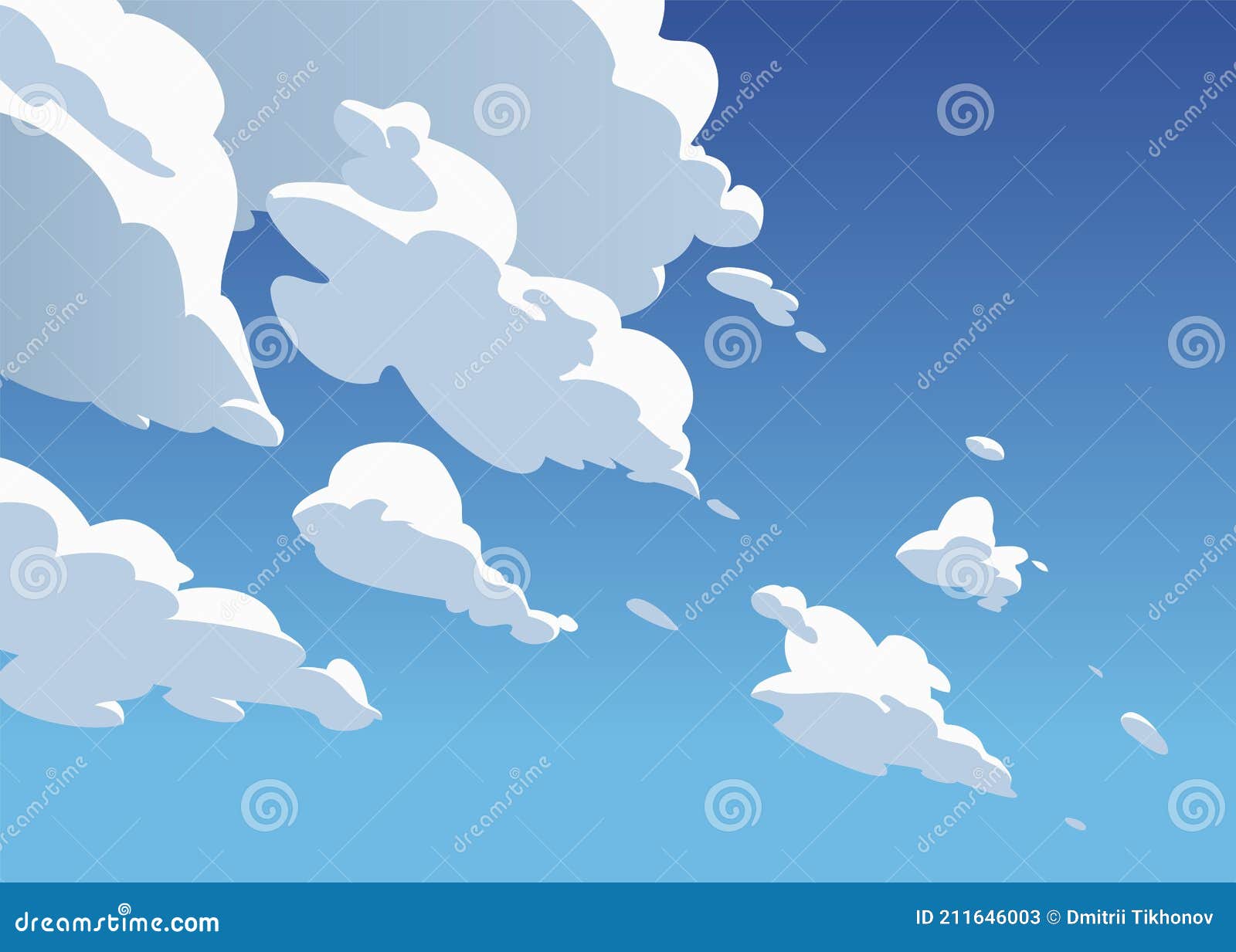 Atmospheric Blue Sky, White Cumulus Clouds. Cartoon Style Stock Vector ...