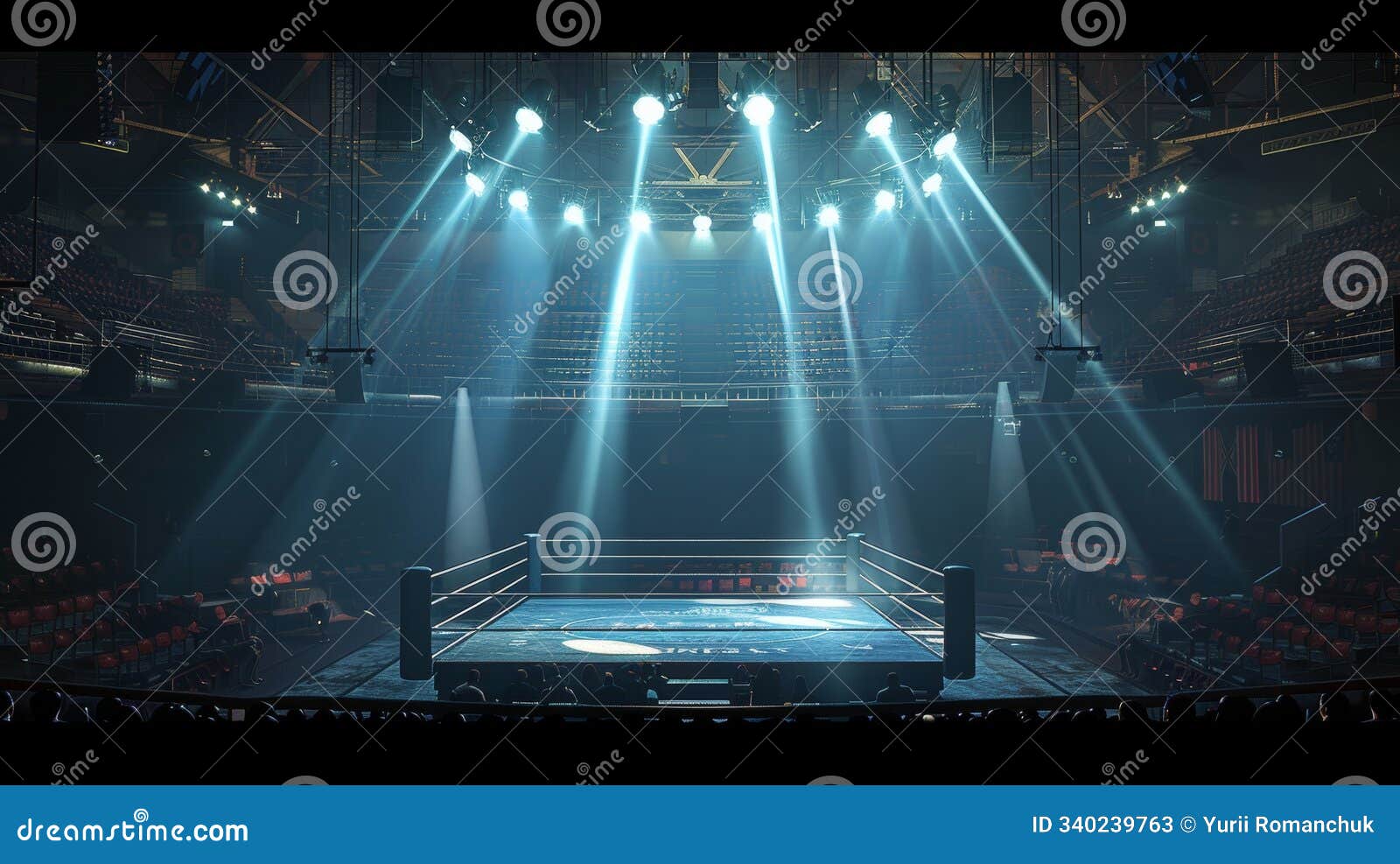 Atmospheric Boxing Stadium Spotlight on the Ring with a Shadowy ...