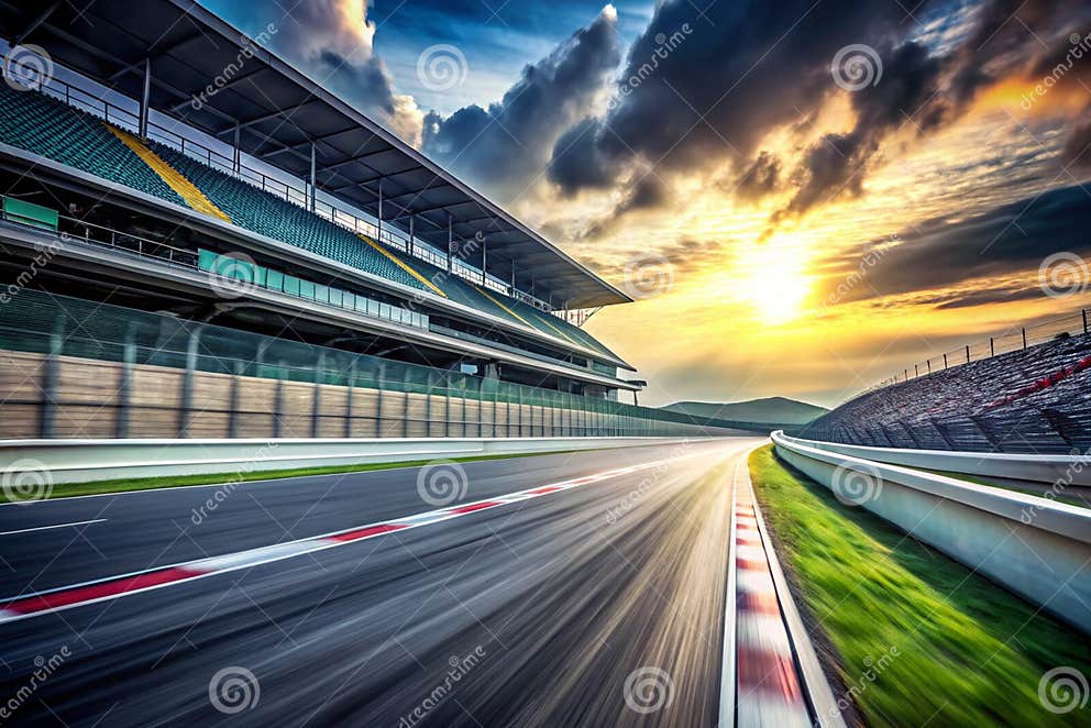 Atmospheric Racing Circuit with Dramatic Clouds and Sunset, Capturing ...