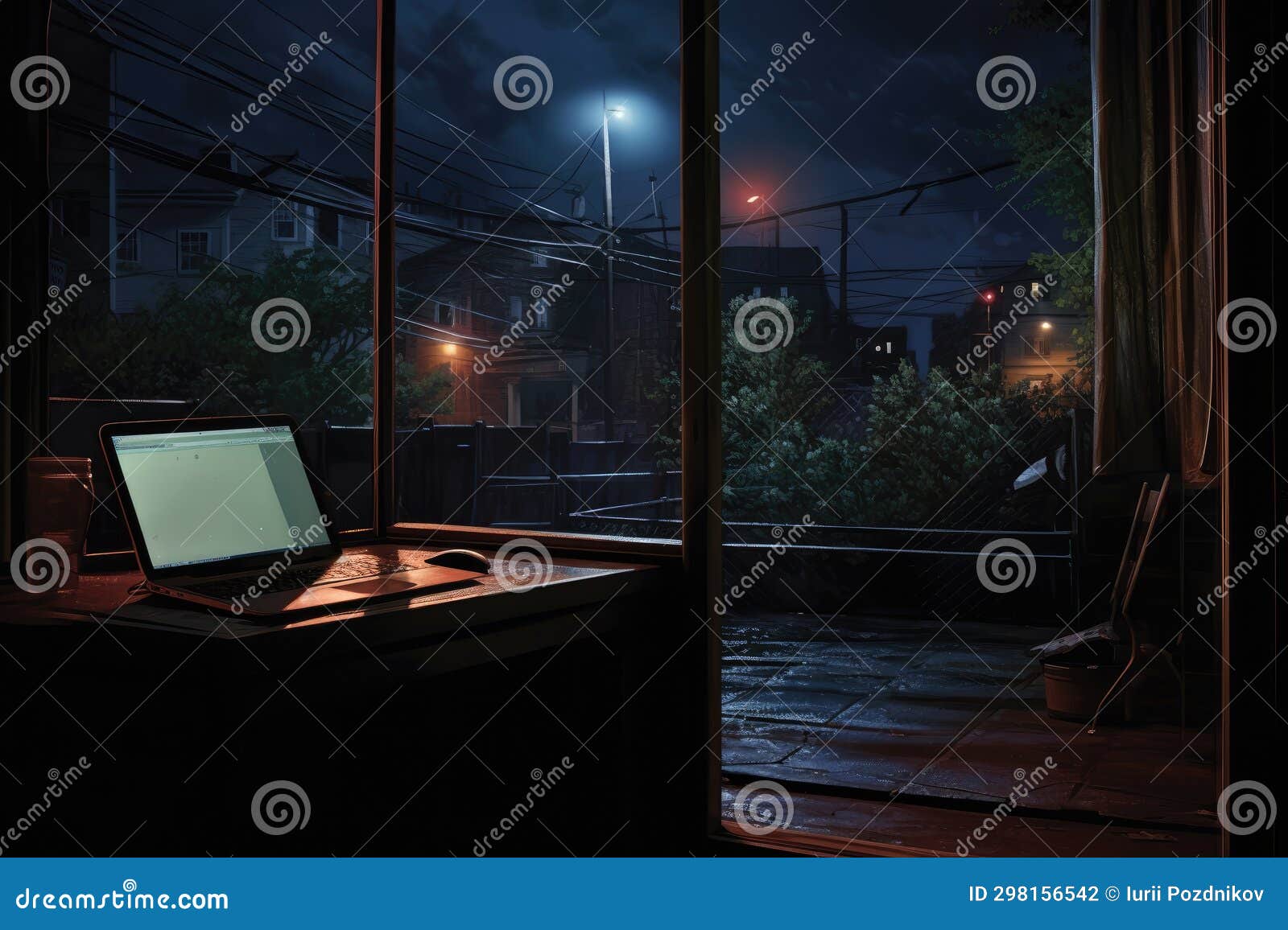 Dark Office Scene with Worker Bathed in Computer Screen Light Stock ...