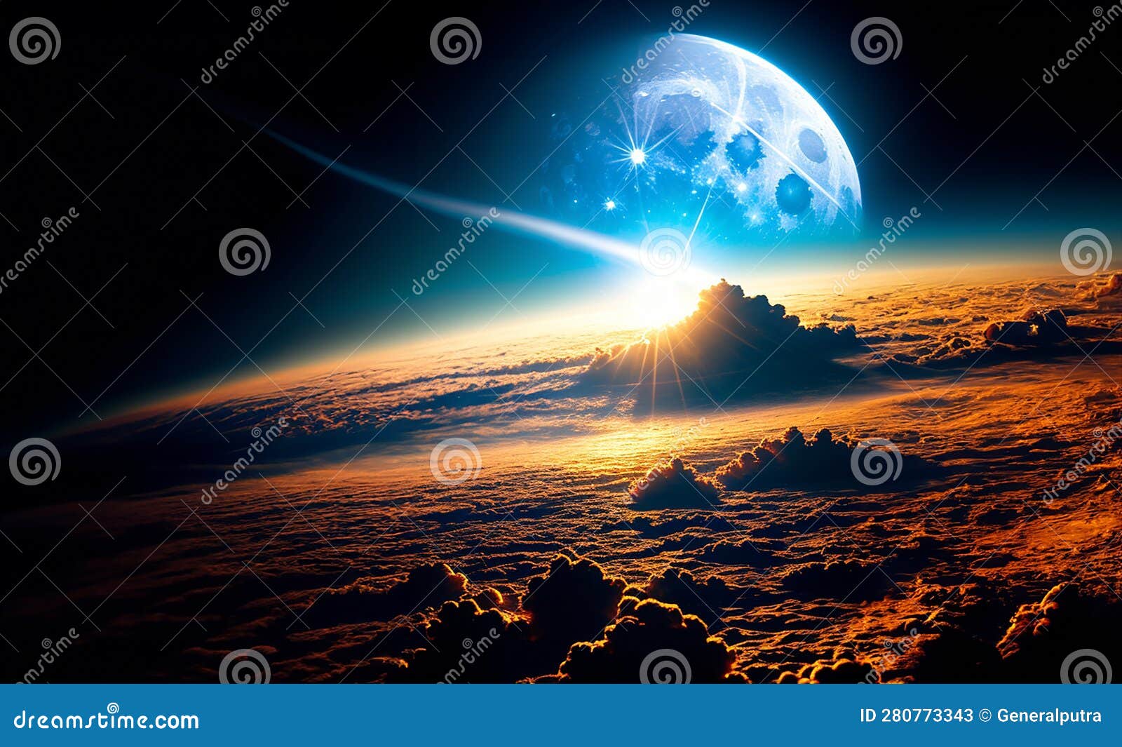 Atmospheric View of the Moon during Sunset Stock Illustration ...