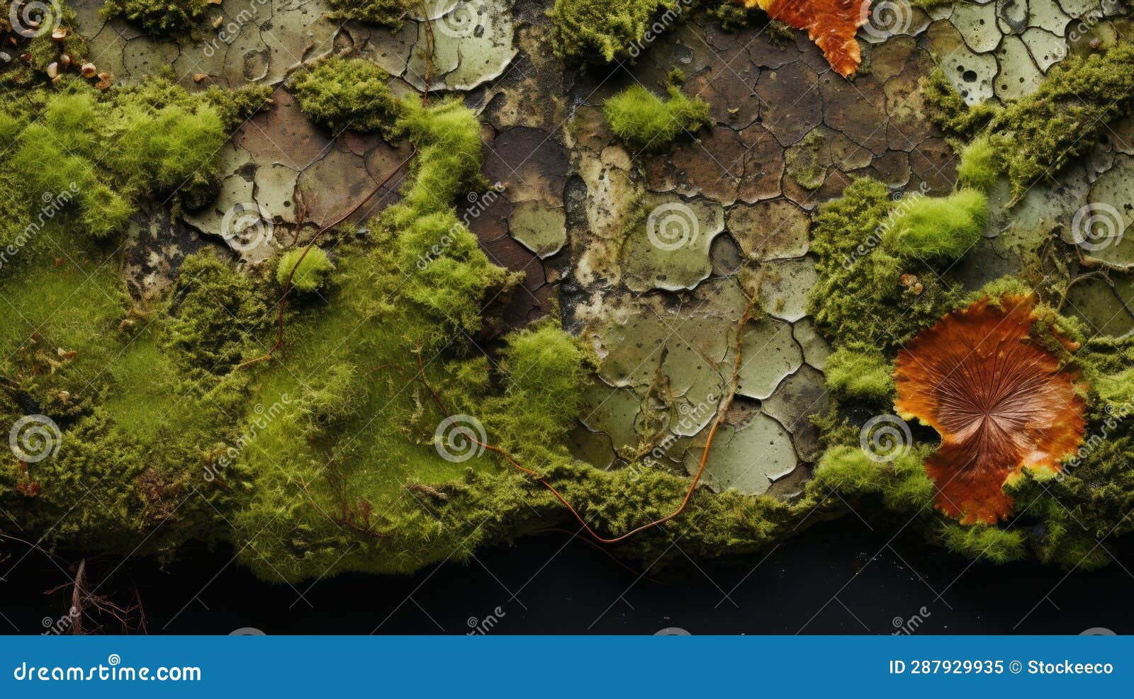 Abstract Background with Moss, Rotting Wood, and Autumn Leaves Stock ...
