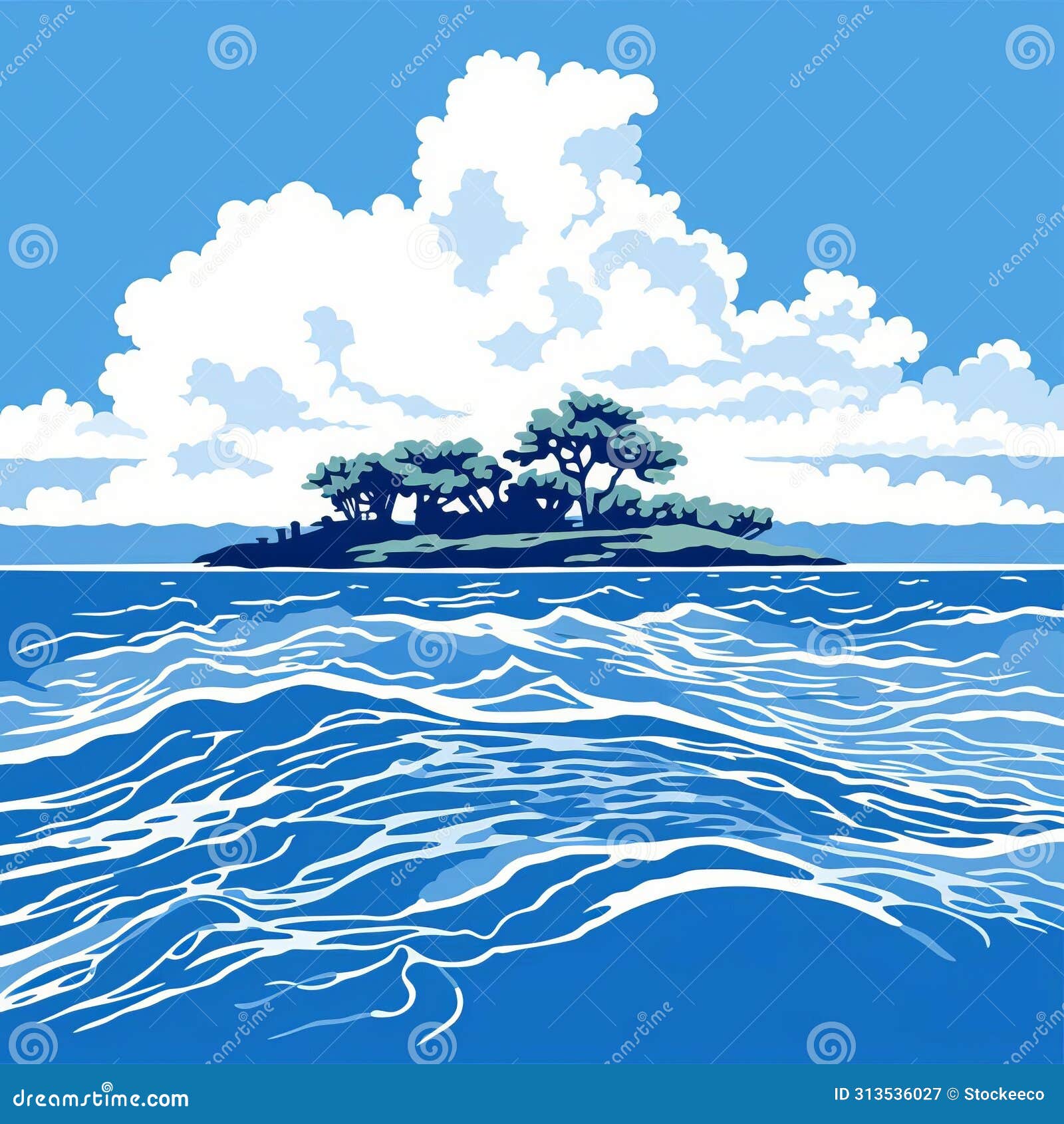 Minimalist Linocut Art: One-color Atoll Design with Emphasis on ...