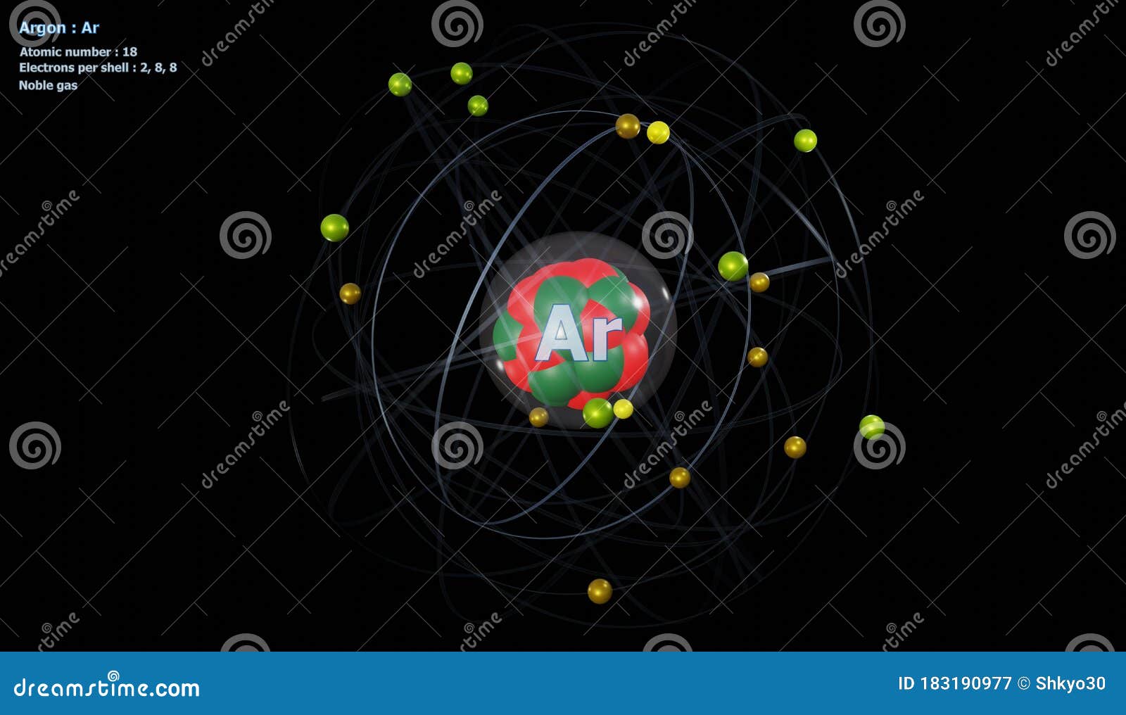 Atom Of Argon With Detailed Core And Its 18 Electrons With Atoms ...
