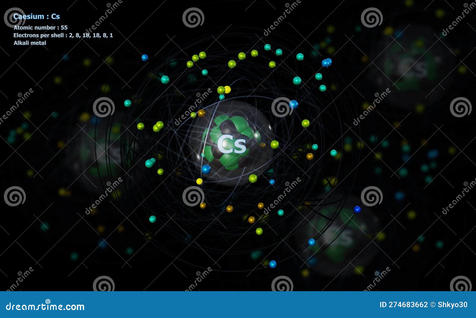 Atom of Caesium with Detailed Core and Its 55 Electrons with Atoms ...