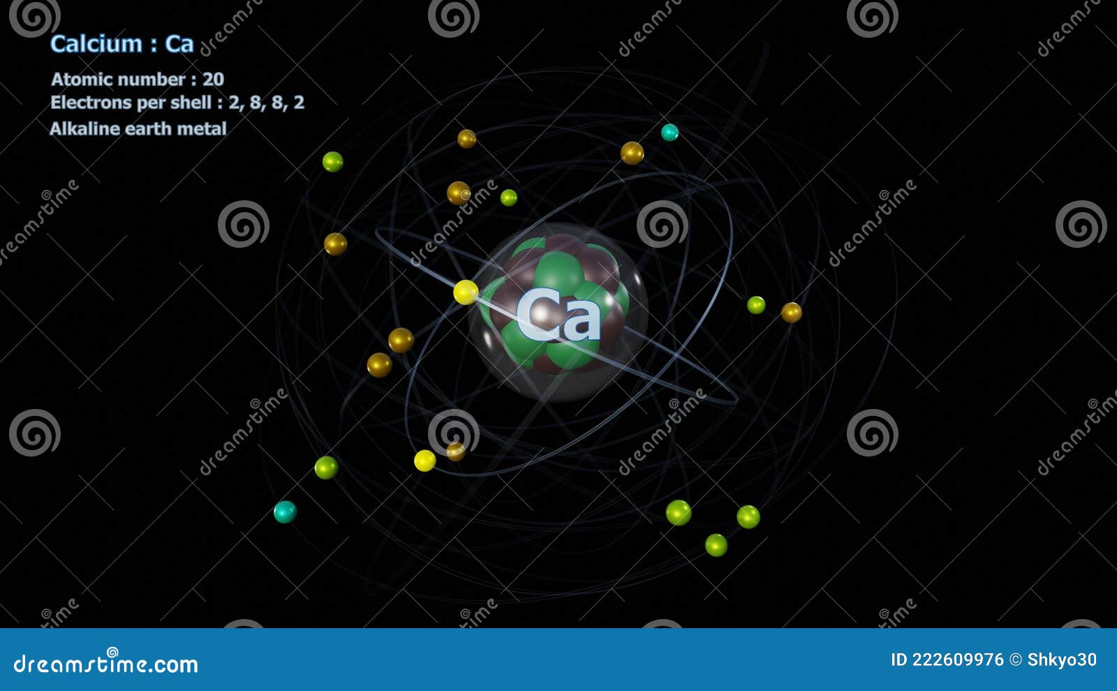 Atom of Calcium with Core and Its 20 Electrons Stock Illustration ...
