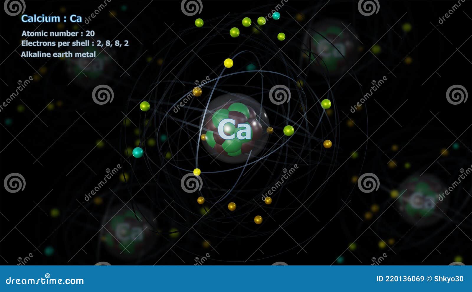 Atom of Calcium with Detailed Core and Its 20 Electrons with Atoms ...