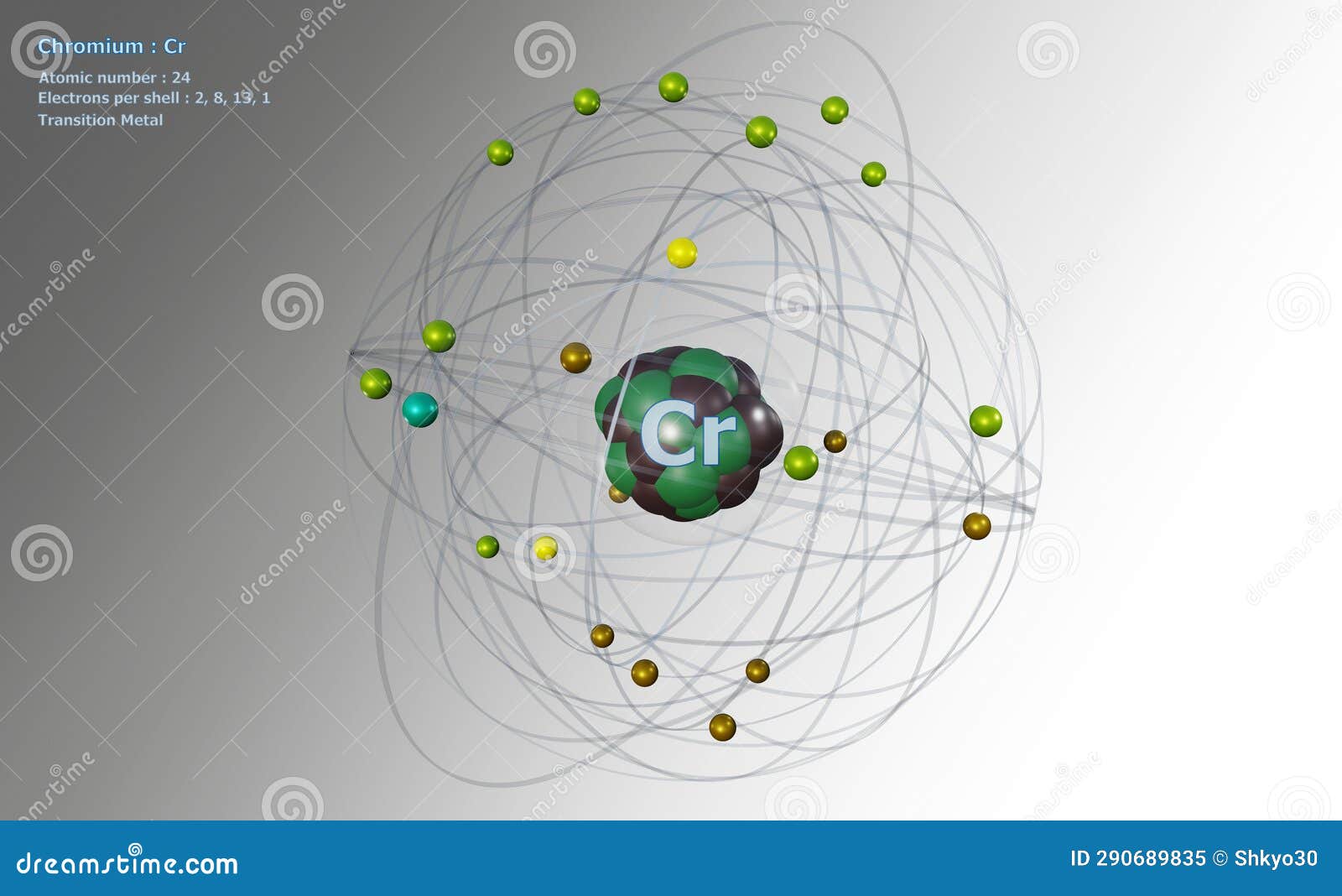 Atom of Chromium with Detailed Core and 24 Electrons on White Stock ...