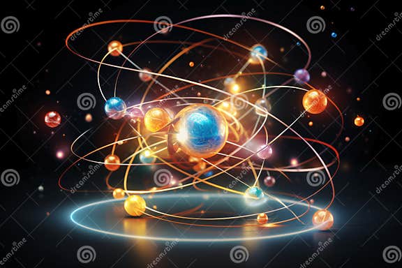 Atom with Colorful Spheres Representing Electrons Orbiting Its Nucleus ...