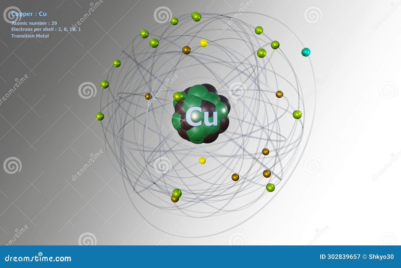 Atom of Copper with Core and 29 Electrons on White Stock Illustration ...