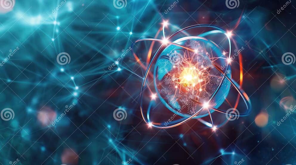 An Atom Depicted As a Glowing, Interconnected Network of Particles ...