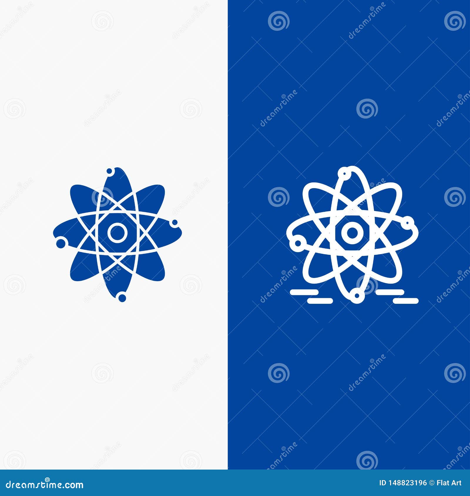 Atom, Education, Nuclear Line and Glyph Solid Icon Blue Banner Line and ...