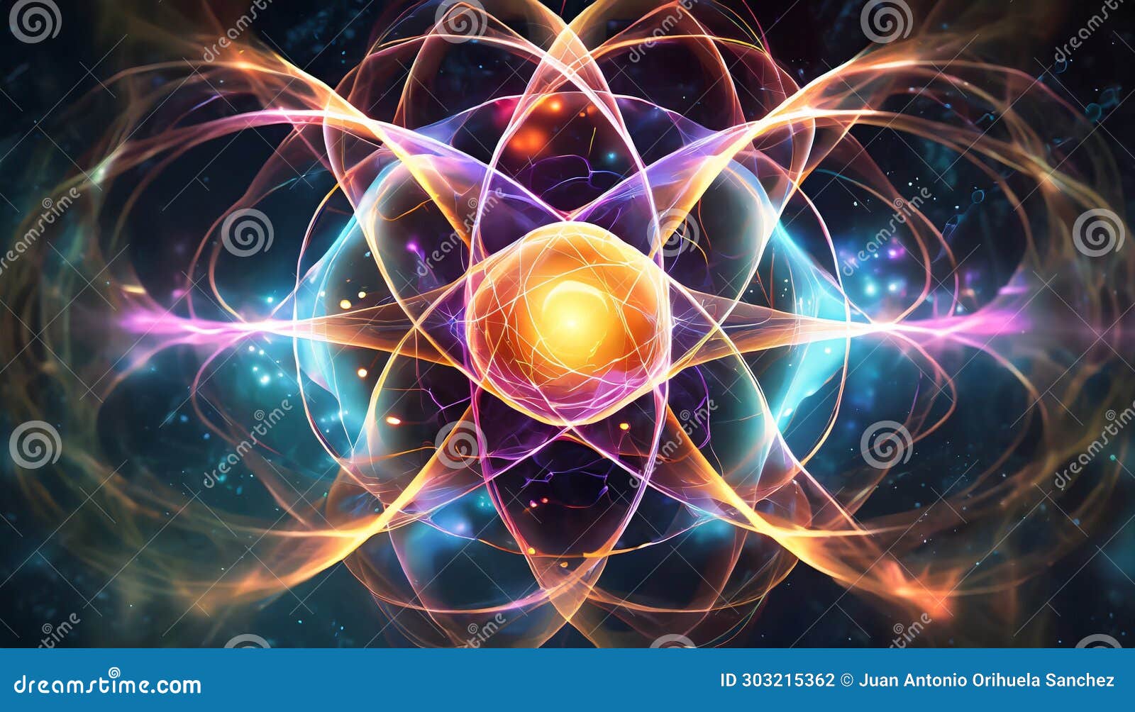 Atom with Electrifying Energy Waves. Illustration Representing ...