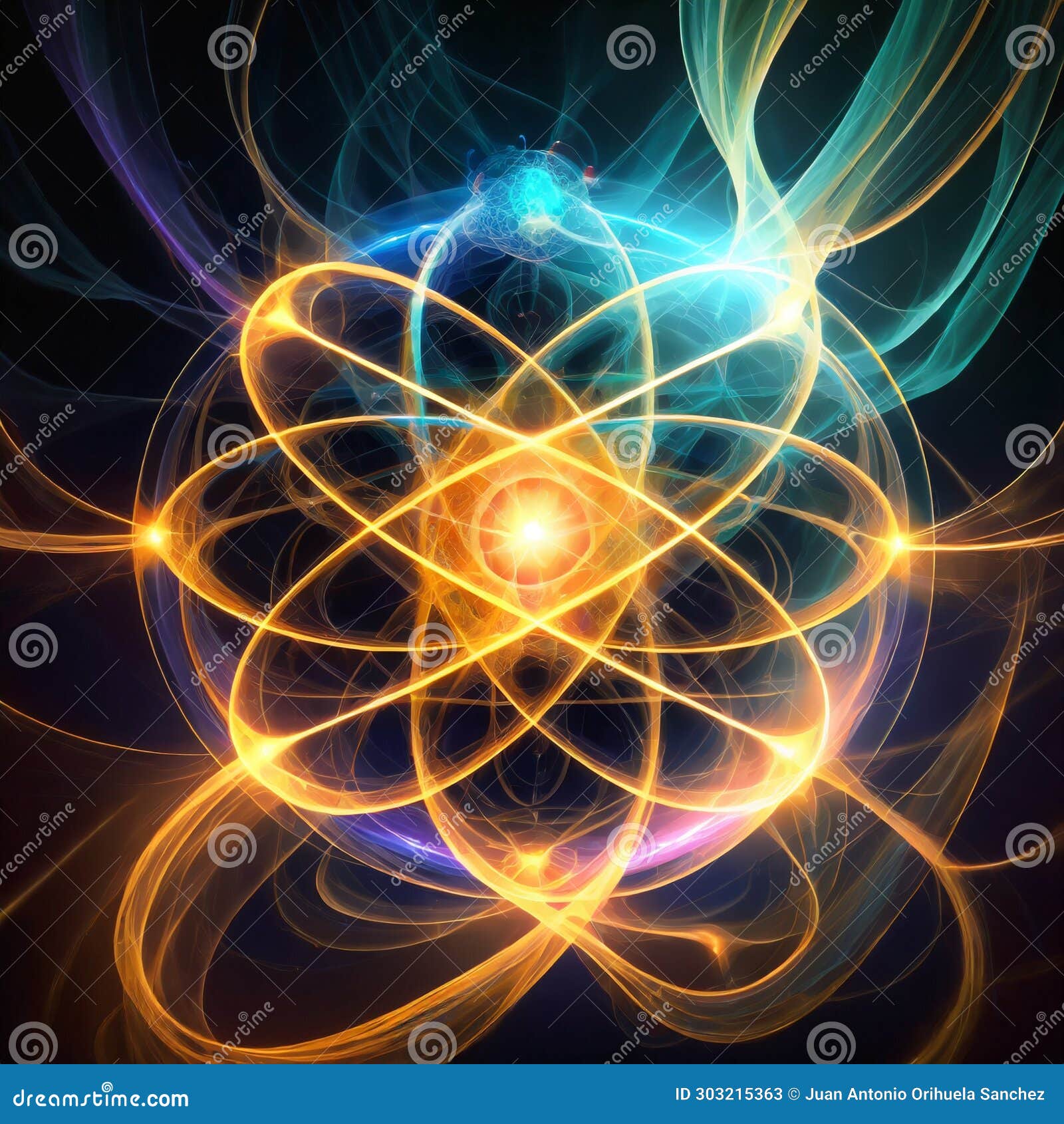 Atom with Electrifying Energy Waves. Illustration Representing ...