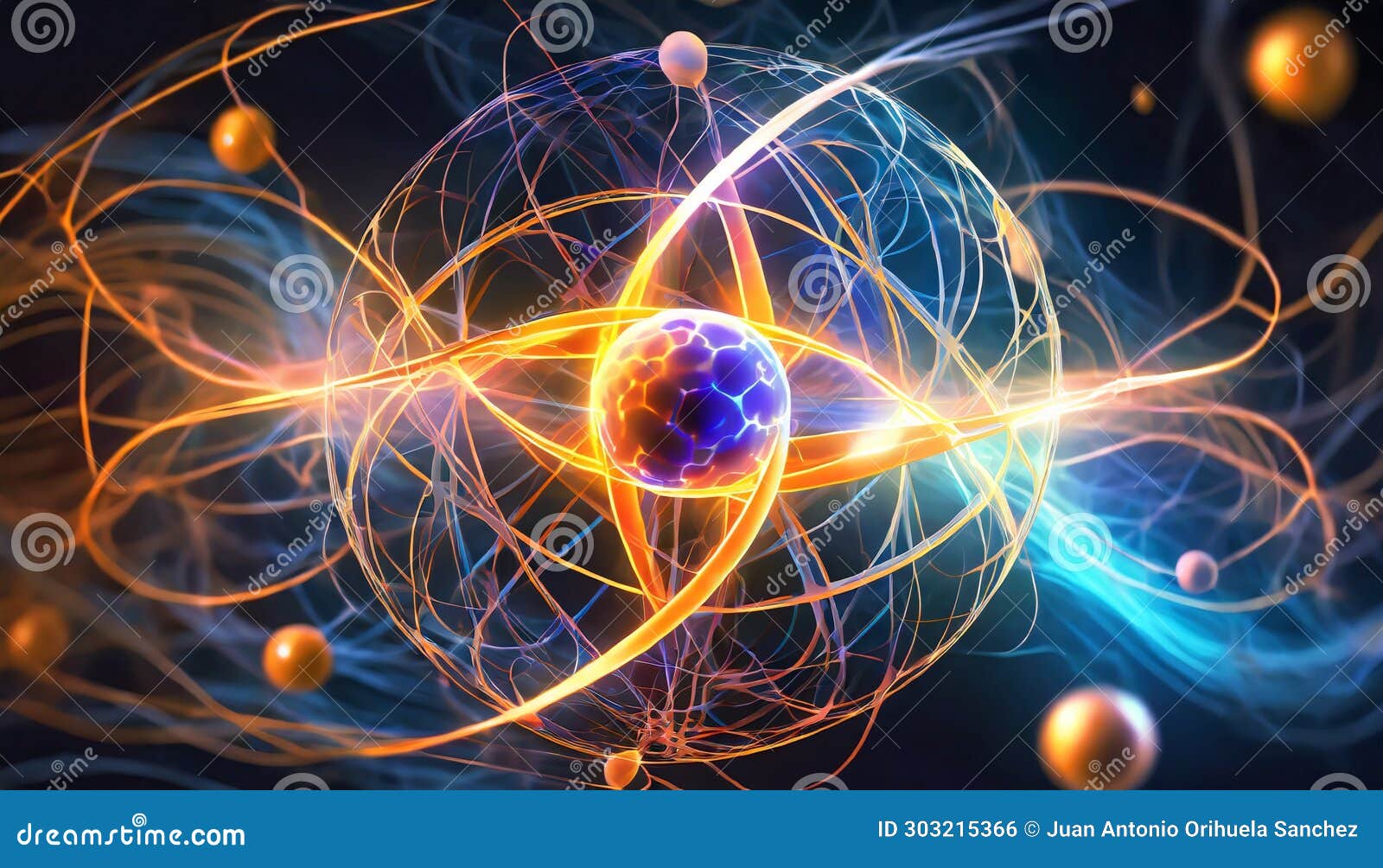 Atom with Electrifying Energy Waves. Illustration Representing ...