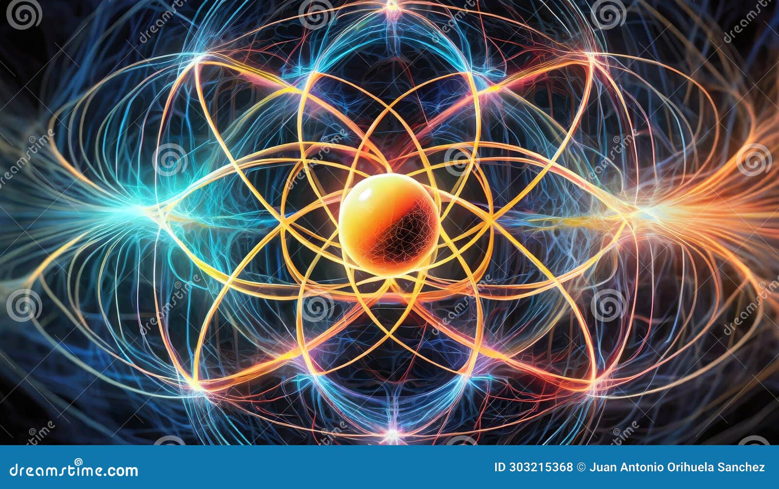 Atom with Electrifying Energy Waves. Illustration Representing ...
