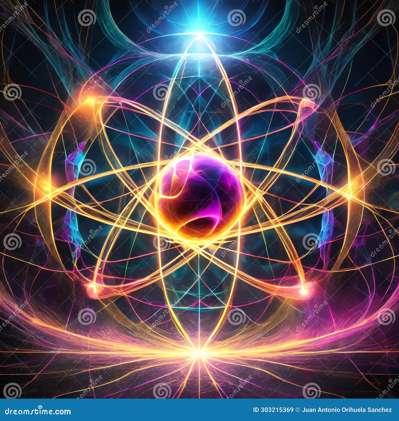 Atom with Electrifying Energy Waves. Illustration Representing ...