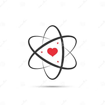 Atom with Electrons in Heart Shape in Flat Design. Vector Illustration ...