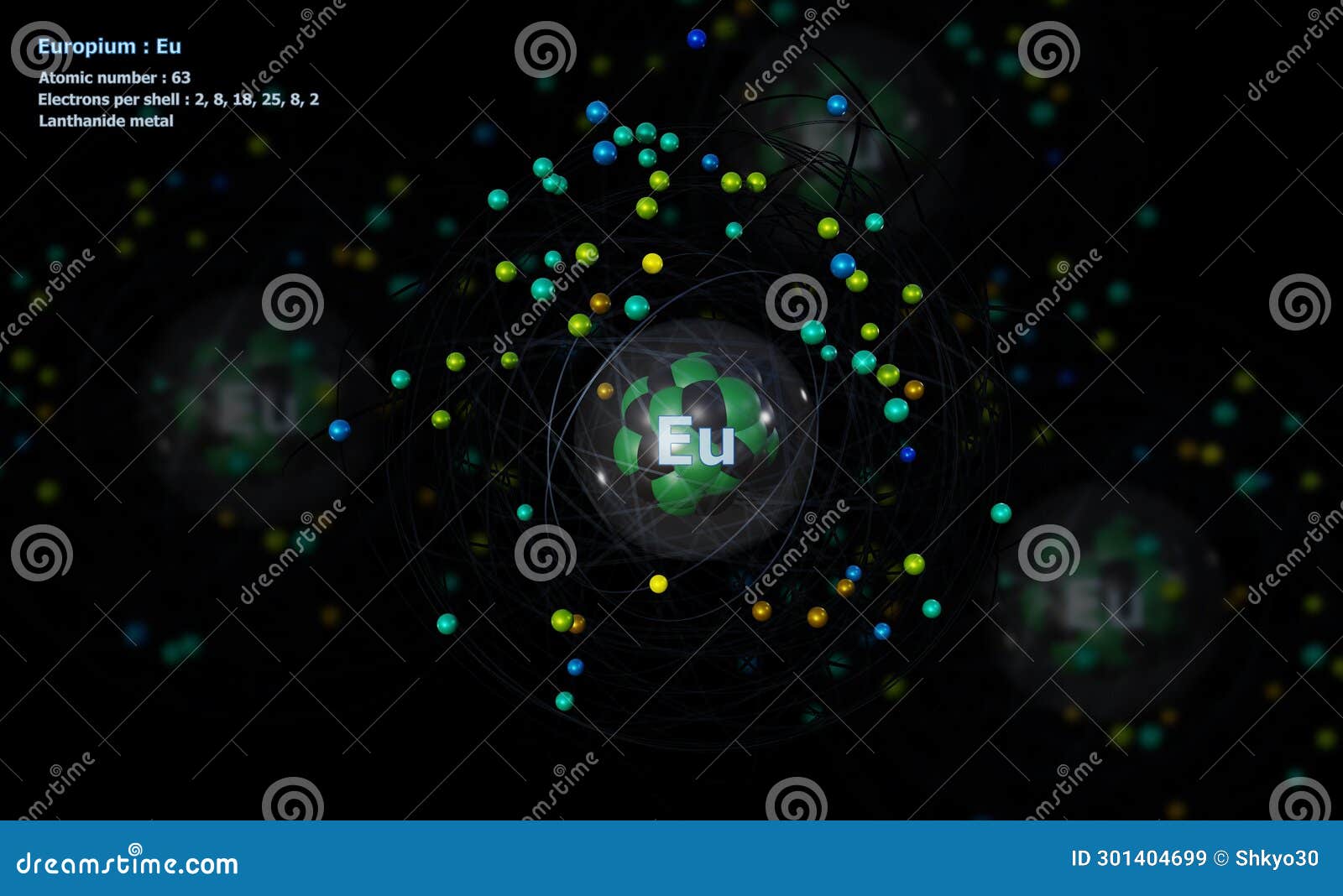 Atom Of Europium With Detailed Core And Its 63 Electrons With Atoms ...
