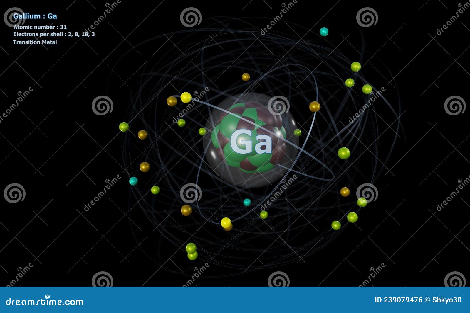 Gallium Atom A Journey To Its Core And 31 Electrons. Stock Photo ...