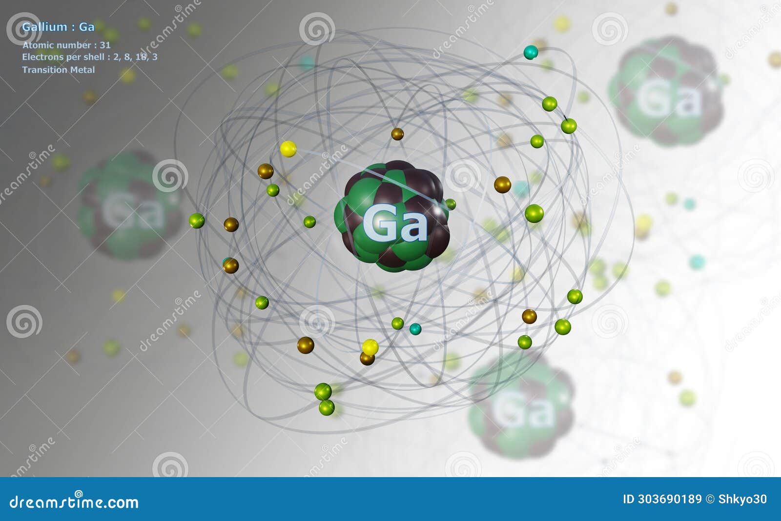 Atom of Gallium with Detailed Core and Its 31 Electrons on White with ...