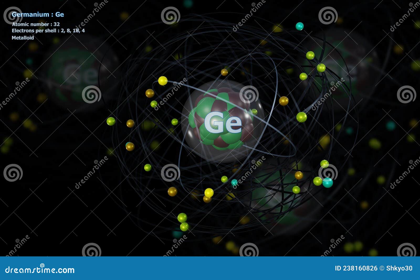 Atom of Germanium with Detailed Core and Its 32 Electrons with Atoms ...