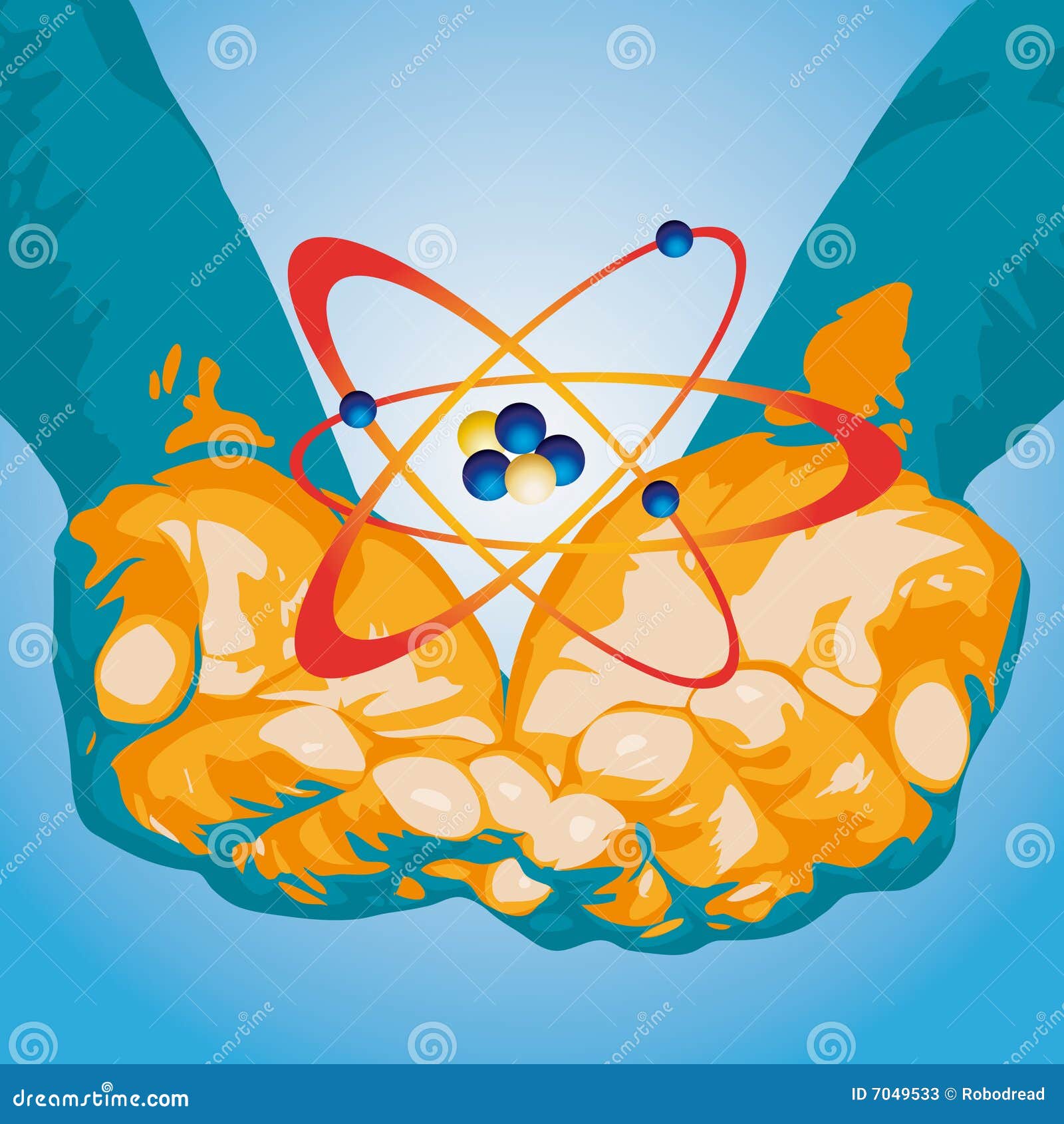 Atom and hands (vector) stock vector. Illustration of fission - 7049533