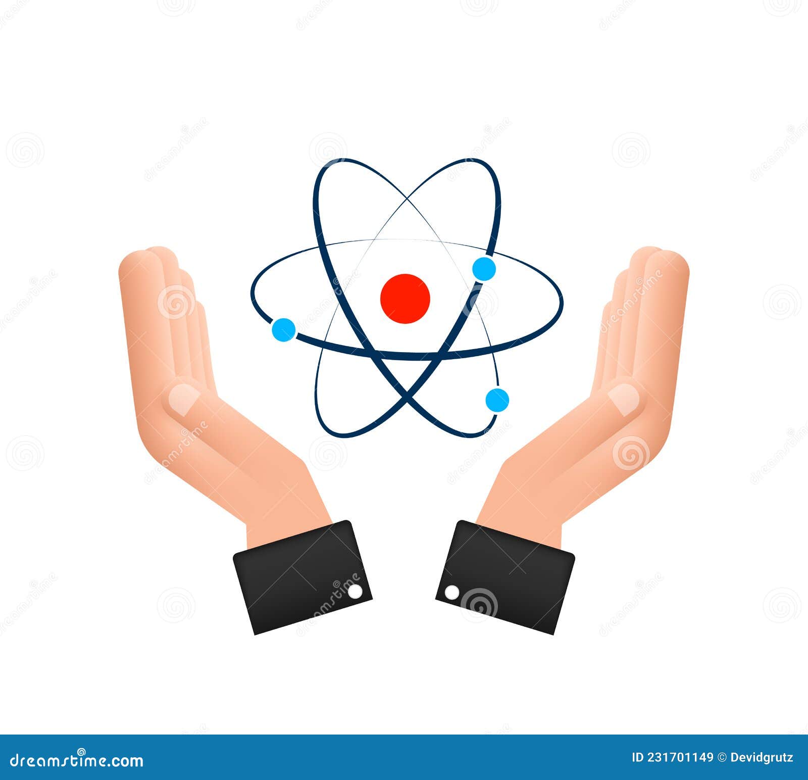 Atom Icon Over Hands Vector, Atom Symbols on White Background. Stock ...