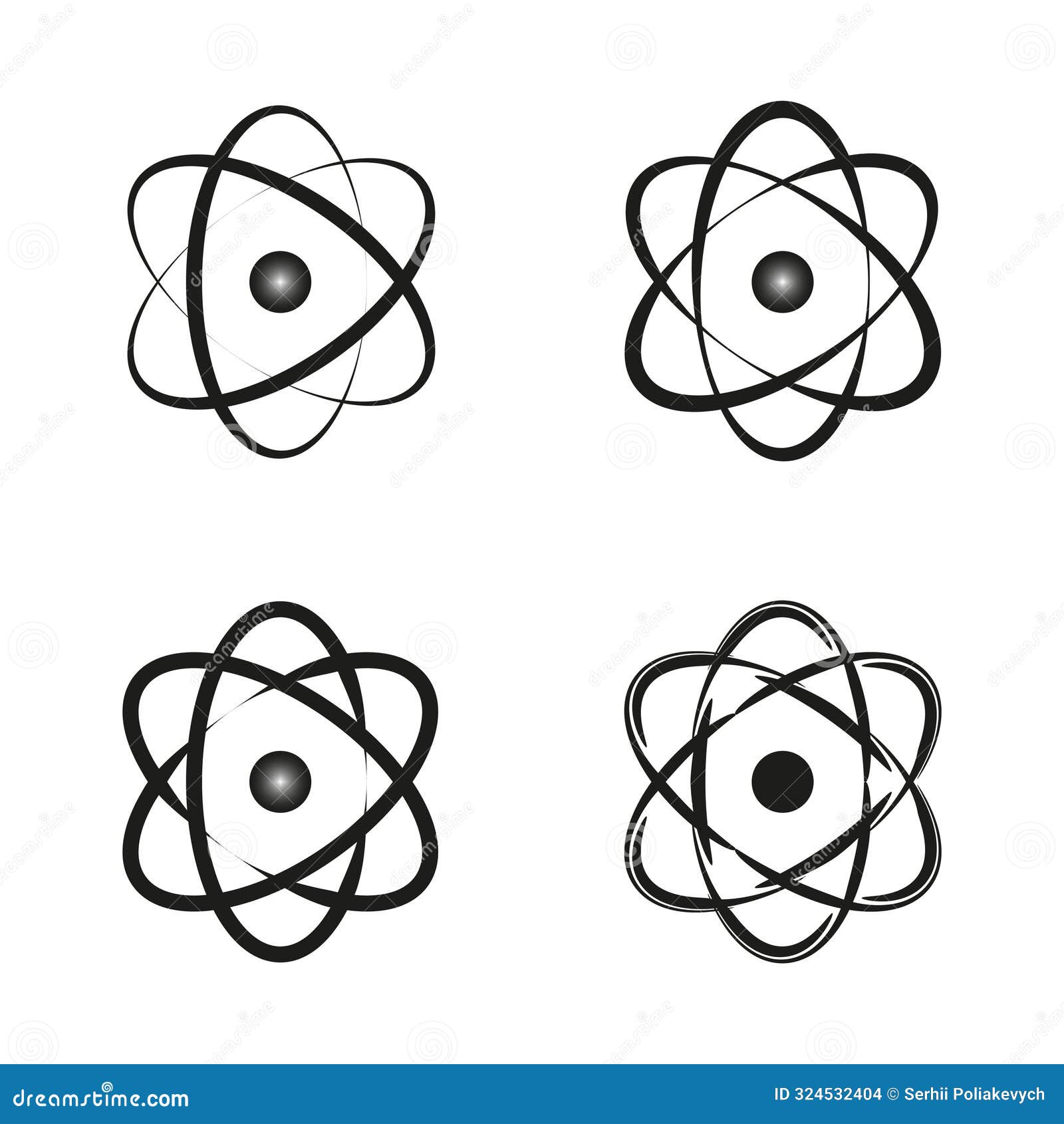 Atom Icon Set. Black Vector Design. Scientific Illustration Collection ...