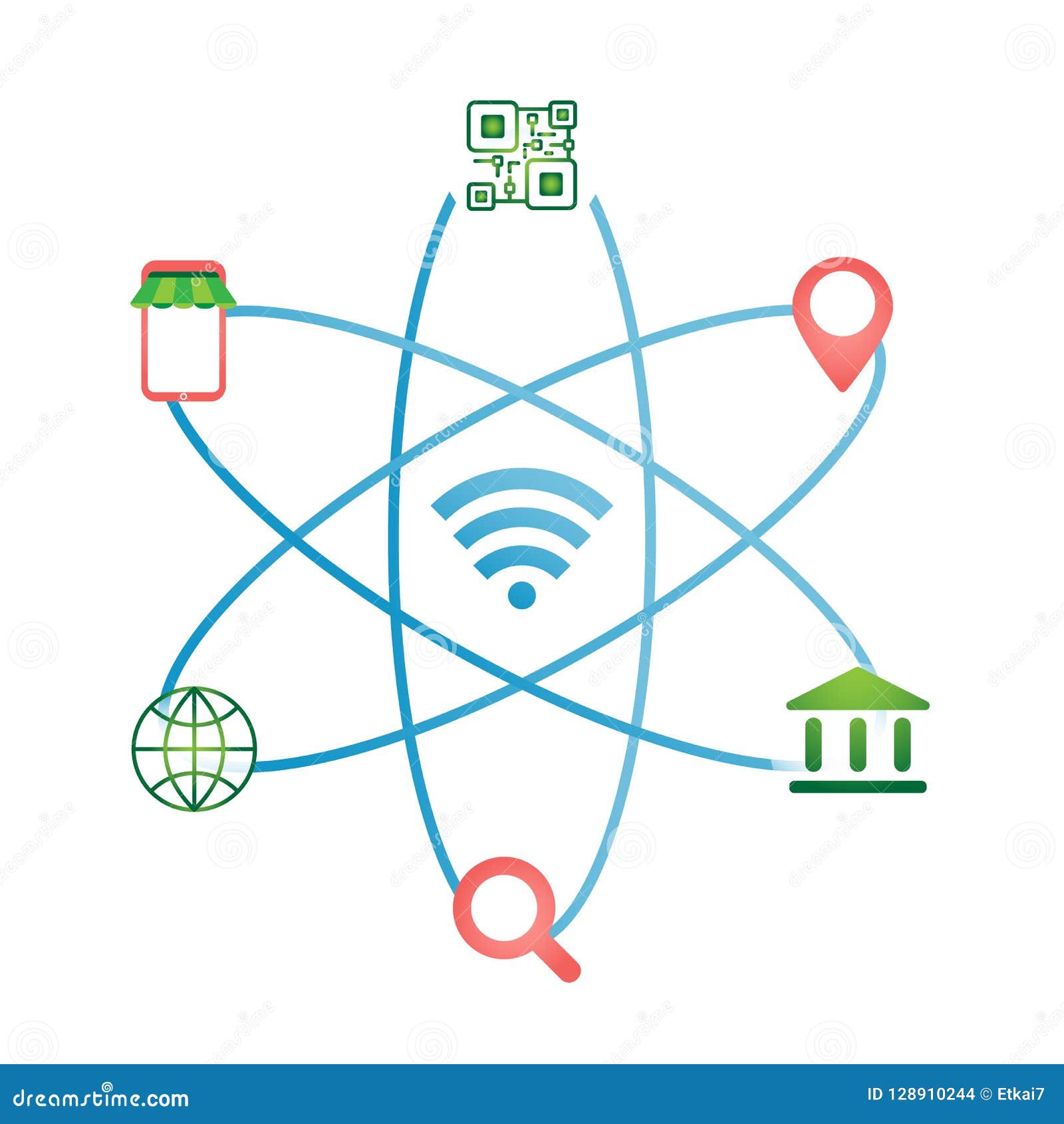 Atom Icon and Wireless Sign. Stock Vector - Illustration of concept ...