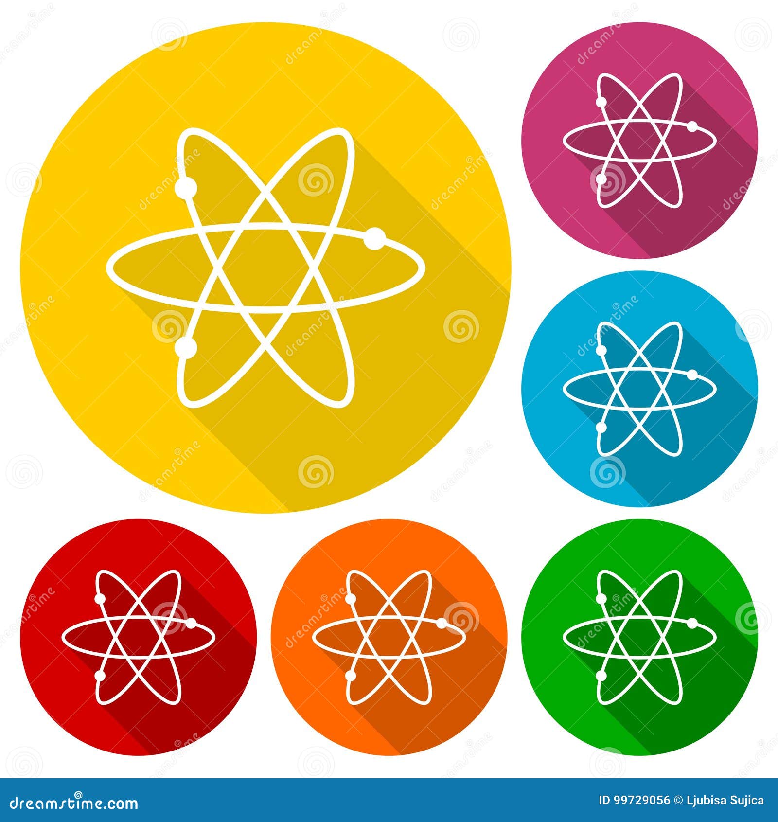 Atom Icons Set with Long Shadow Stock Vector - Illustration of color ...