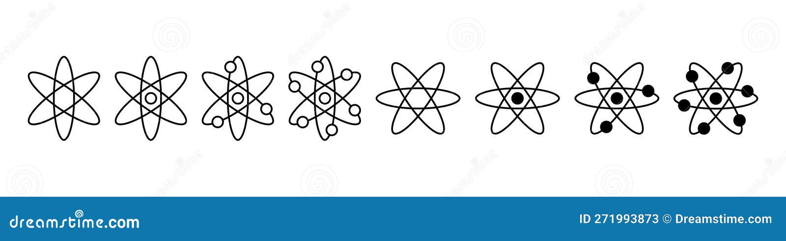Set Of Atom Icons With Colored Versions, Black Silhouettes, Black ...