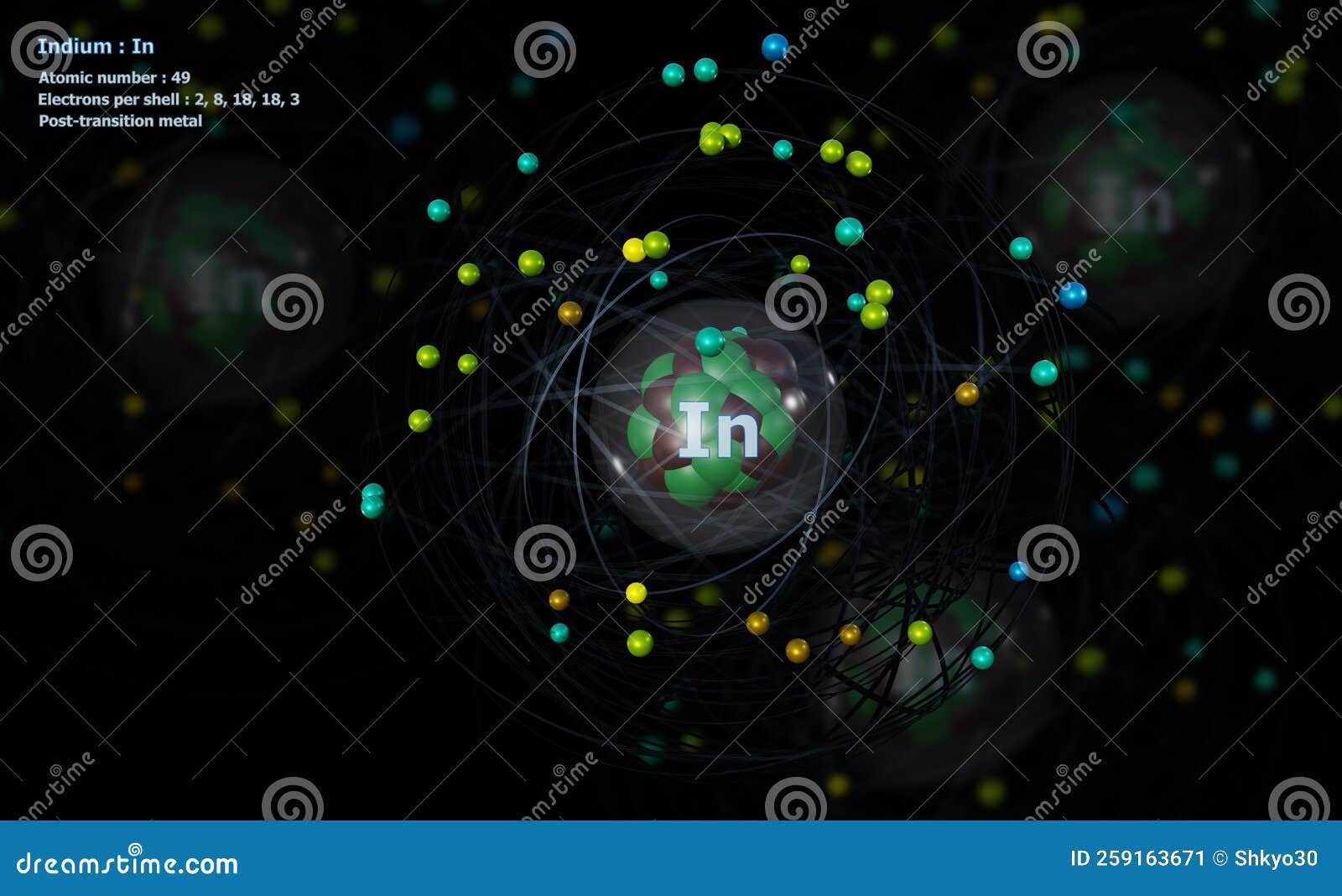 Atom of Indium with Detailed Core and Its 49 Electrons with Atoms Stock ...