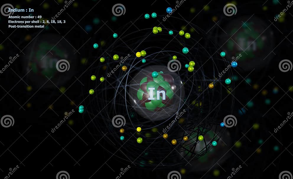 Atom of Indium with Detailed Core and Its 49 Electrons with Atoms Stock ...
