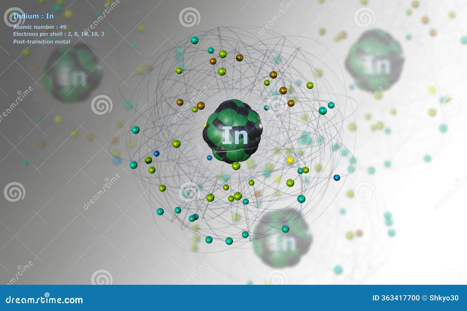 Atom Of Indium With Core And 49 Electrons On White Royalty-Free Stock ...