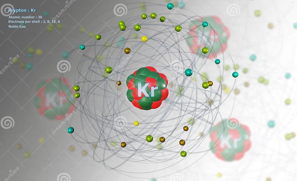 Atom of Krypton with Detailed Core and Its 36 Electrons on White with ...