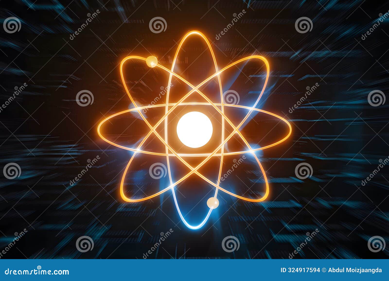Atom Like Structure in Vibrant Orange and Blue, Floating in Dark Matrix ...