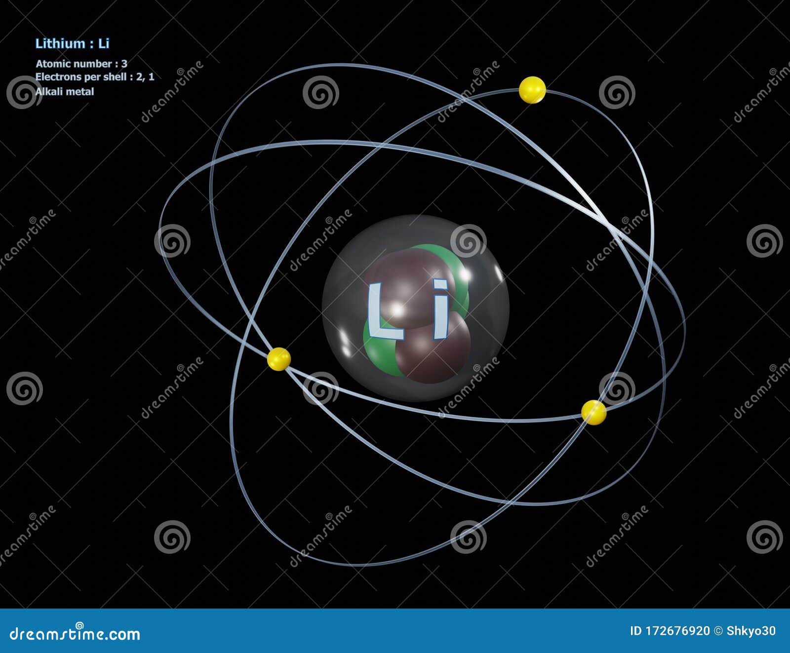 Atom of Lithium with Detailed Core and Its 3 Electrons Stock ...